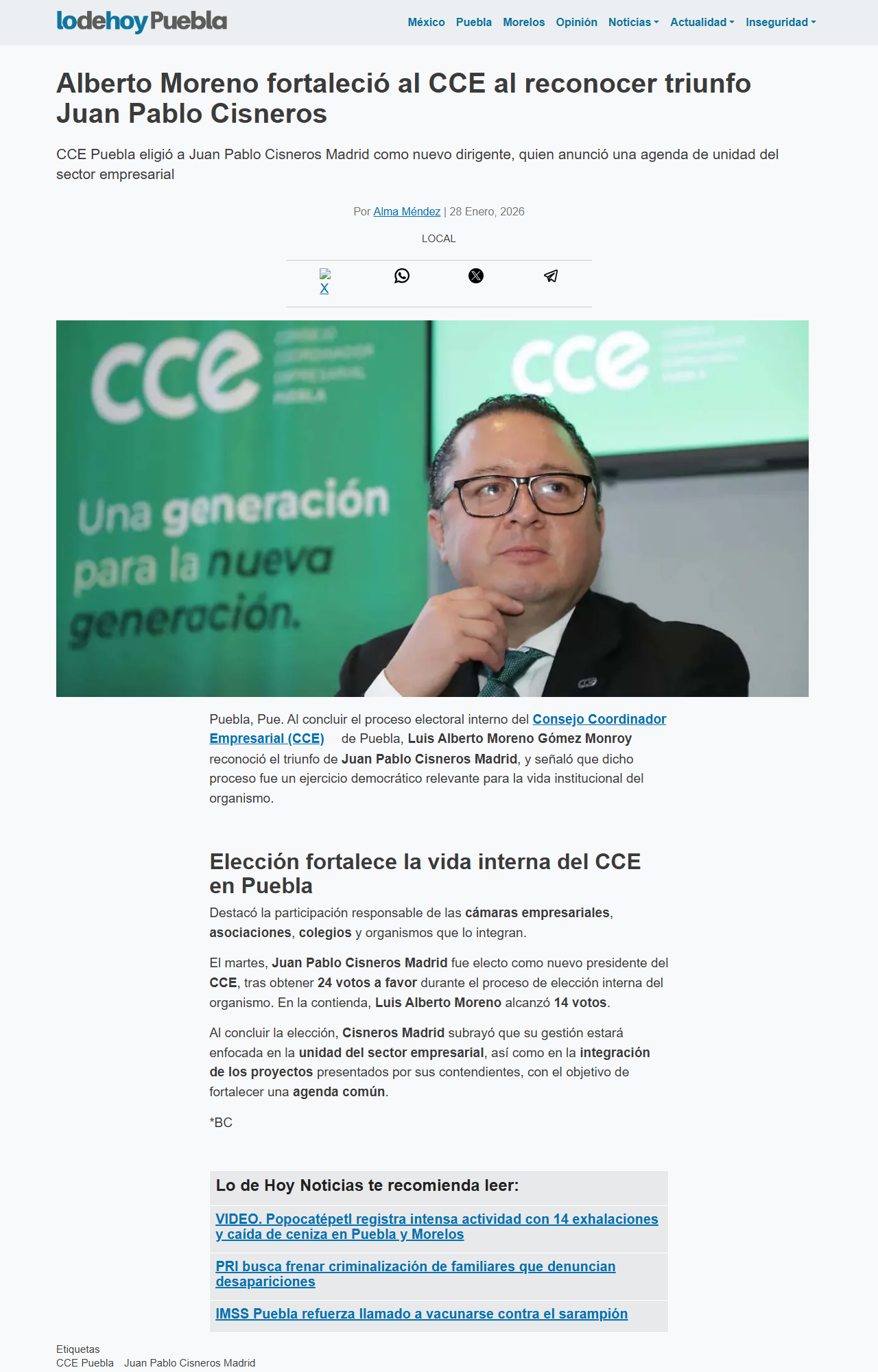 Alberto Moreno fortaleció al CCE al reconocer triunfo Juan Pablo ...