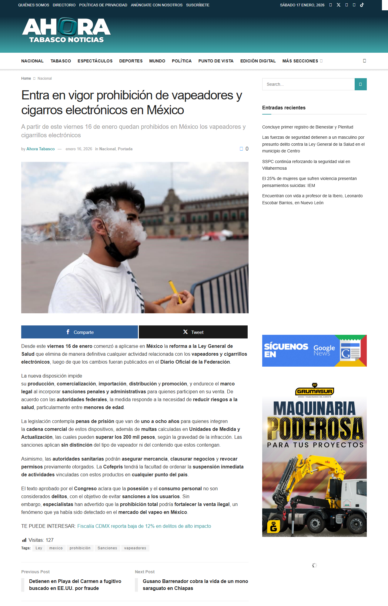 Entra en vigor prohibición de vapeadores y cigarros electrónicos en ...