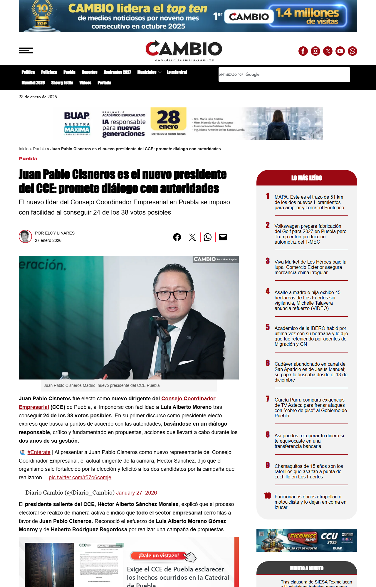 Juan Pablo Cisneros llega al CCE con apuesta por seguridad y proyectos ...